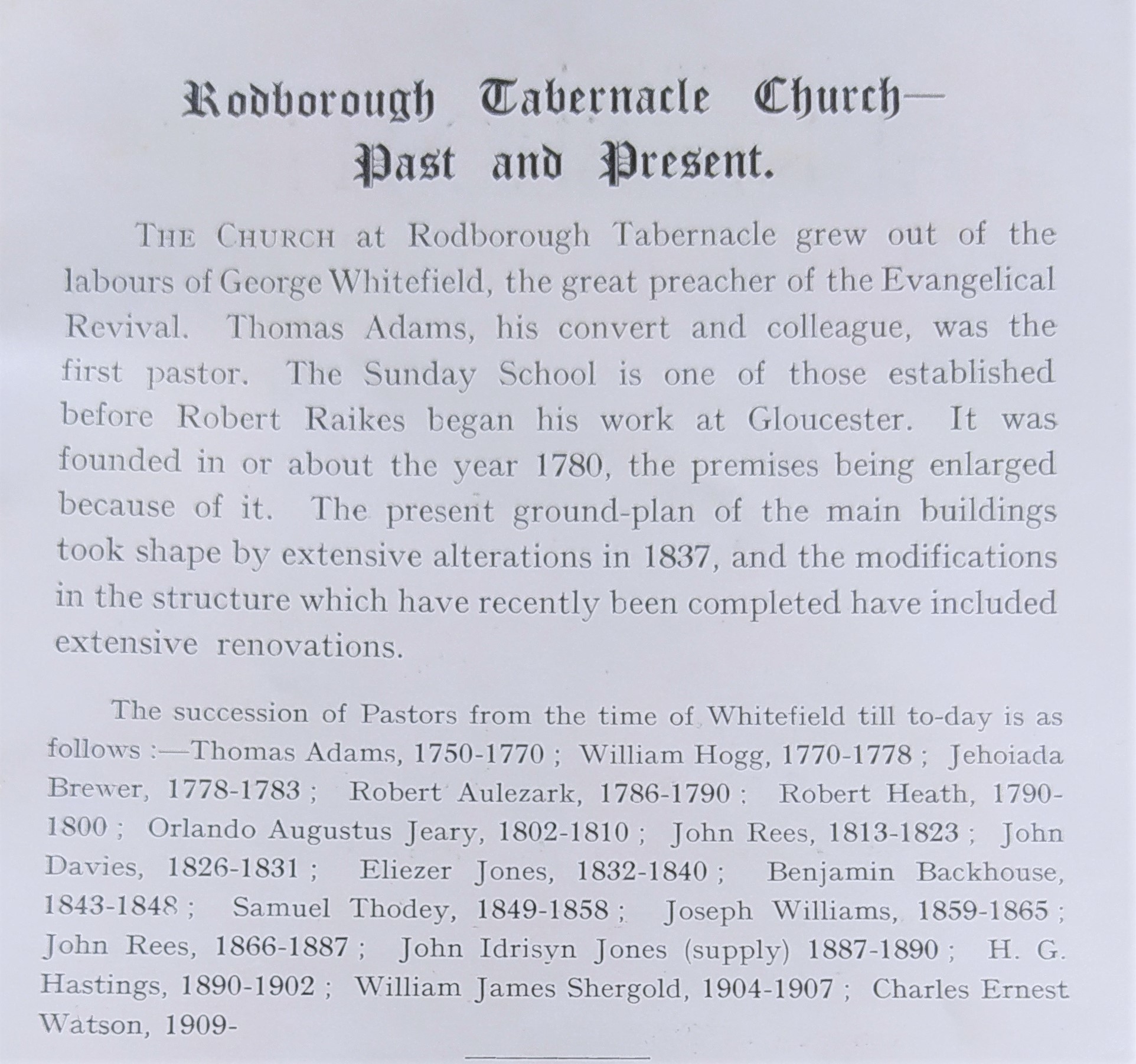 Rodborough Tabernacle – Remembering Rodborough
